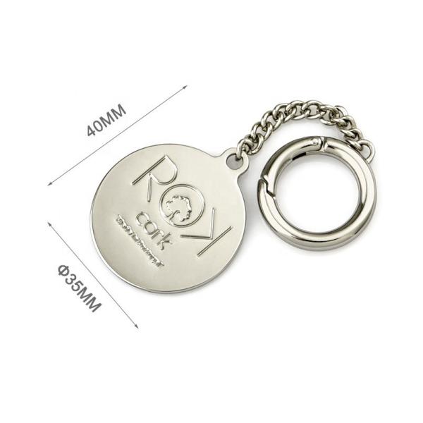 Quality Round Shape Metal Handbags Tag with Chain and Spring Hook Customized Logo for sale