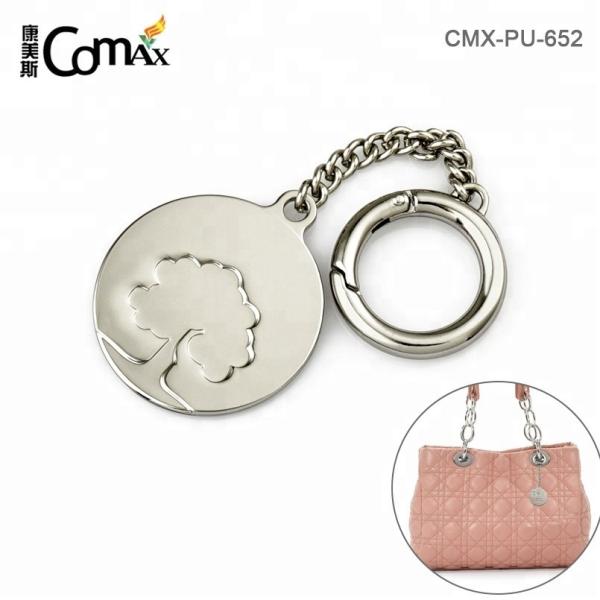 Quality Round Shape Metal Handbags Tag with Chain and Spring Hook Customized Logo for sale