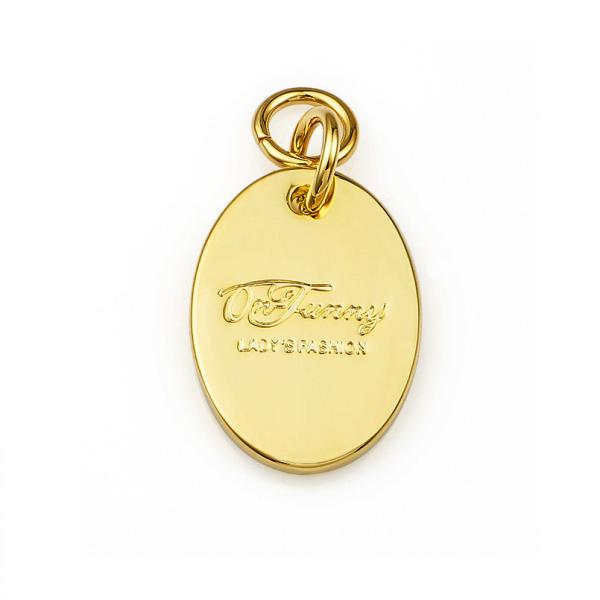 Quality Customized Gold Metal Hang Tag for Handbags ROHS Certified Engraved Oval Shape Name Tag for sale