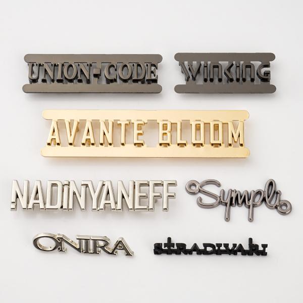 Quality Customized Size Black Metal Letters For Bags Personalized Fashion Label Logo for sale