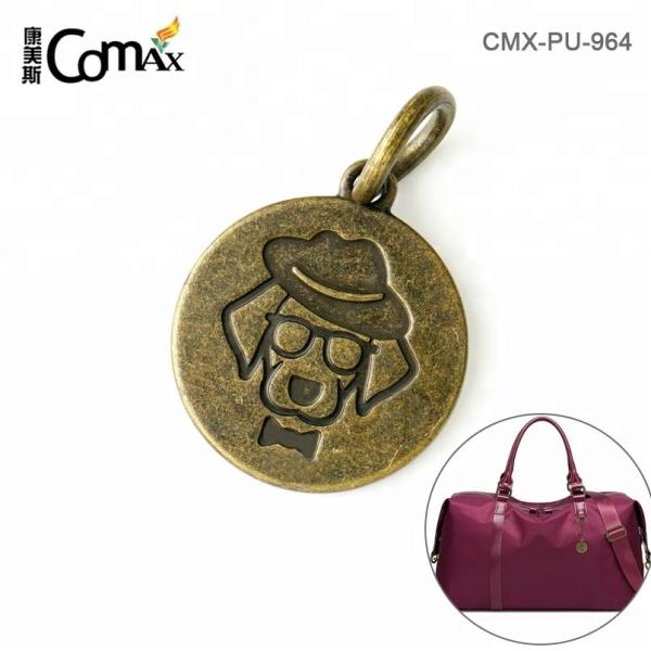 Quality Antique Brass Engraved Metal Tag For Hanging Bag Round Shape Design Customized for sale