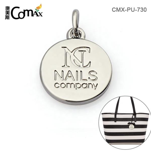 Quality Round Shape Handbags Customized Zinc Alloy Logo Engraving On Metal With Ring for sale