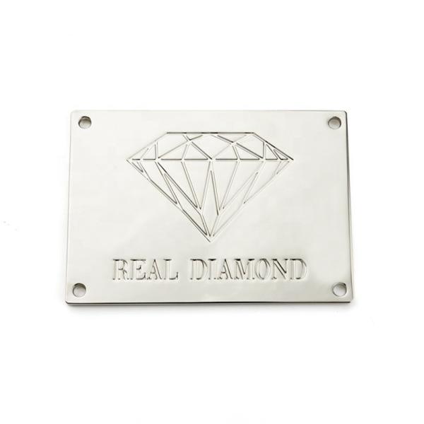 Quality Handbag Metal Logos Tag with Sewn Holes Rectangle Shape and Custom Carving Logo Design for sale