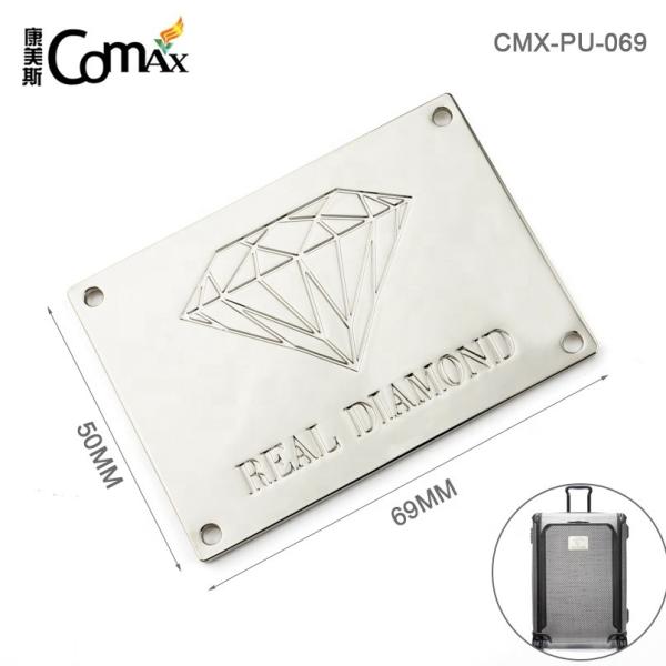 Quality Handbag Metal Logos Tag with Sewn Holes Rectangle Shape and Custom Carving Logo for sale
