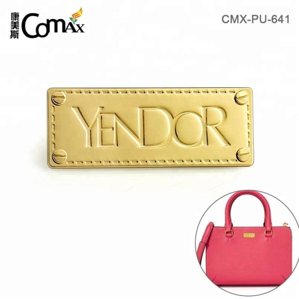 Quality Customized Logo Metal Label Plate for Luxury Handbags Gold Finish Decorative for sale
