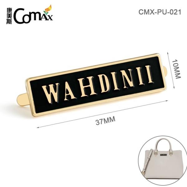Quality Handbag Hardware Metal Tag Gold Color Custom Metal Name Plate with Black for sale