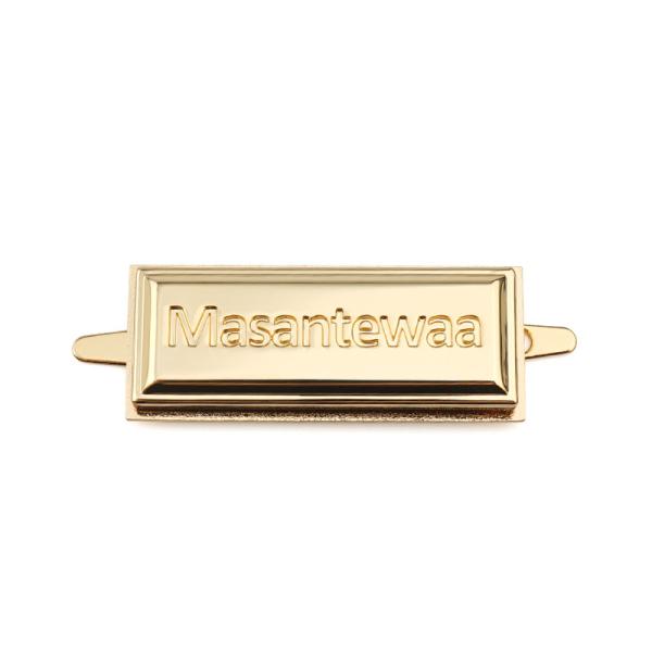 Quality Handbag Gold Metal Label Customized Size 2 Prong Label with Nickle-Free Material for sale
