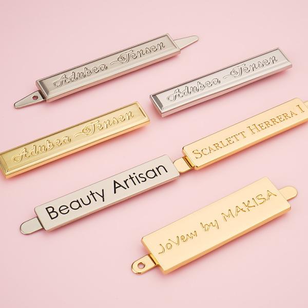 Quality Rectangle Customised Logo Engrave Metal Nameplate for Bag Accessories Zinc Alloy for sale