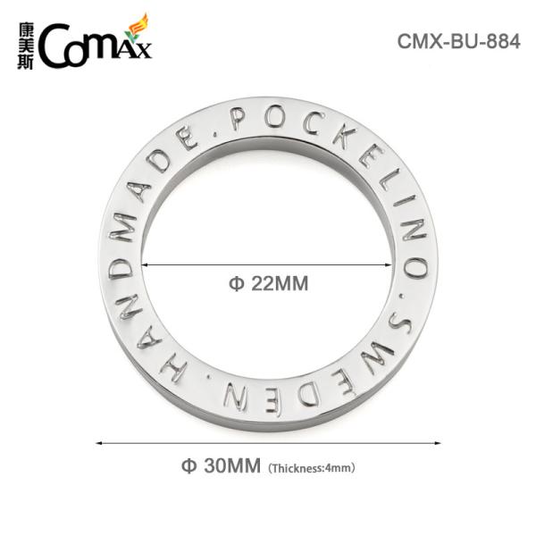 Quality Handbag Accessories 22mm Silver Plated Metal O-Ring with Custom Engraved Design for sale