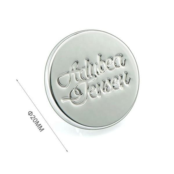 Quality Custom Round Shape Metal Bag Label With Engraved Logo Antioxidant Zinc Alloy Surface for sale