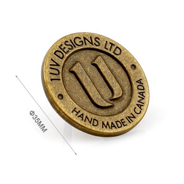 Quality Custom Designs Antique Brass Metal Logo Tag Round Style Embossed Metal Tags For Handbags for sale