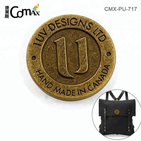 Quality Custom Designs Antique Brass Metal Logo Tag Round Style Embossed Metal Tags For for sale