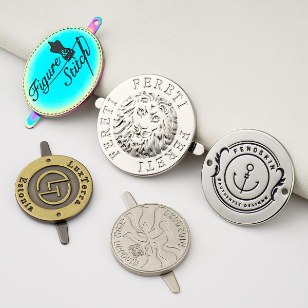 Quality Rainbow Plated Oval Bag Metal Logo Plate Die Casting Purse Hardware Design and for sale