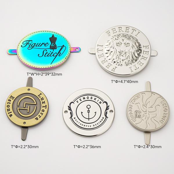 Quality Rainbow Plated Oval Bag Metal Logo Plate Die Casting Purse Hardware Design and for sale