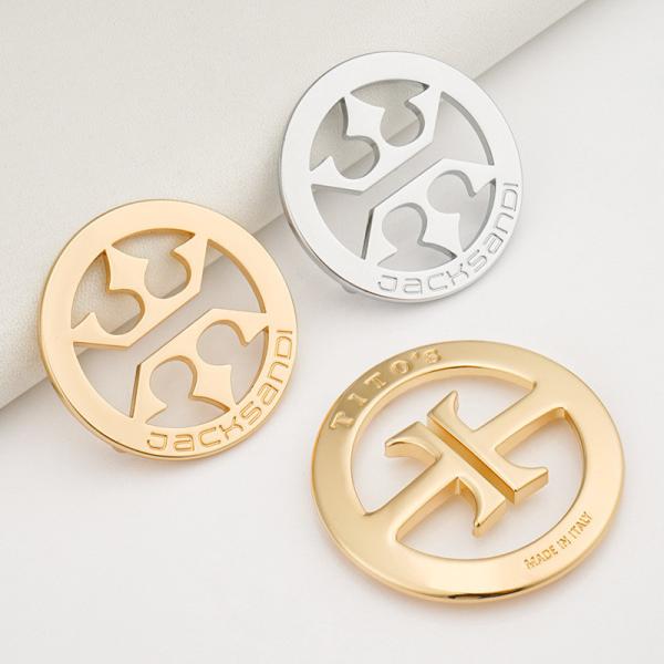 Quality Rainbow Plated Oval Bag Metal Logo Plate Die Casting Purse Hardware Design and for sale
