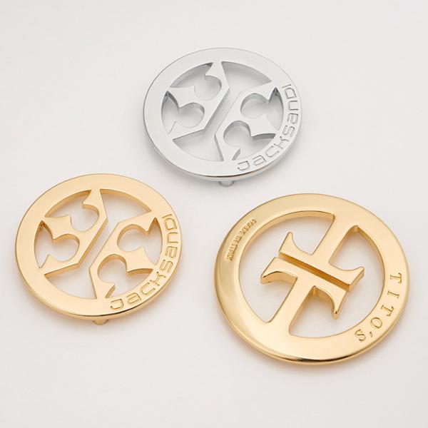 Quality Sustainable Clothing Custom Cut Out Metal Logo Tag with Self Adhesive Label for sale