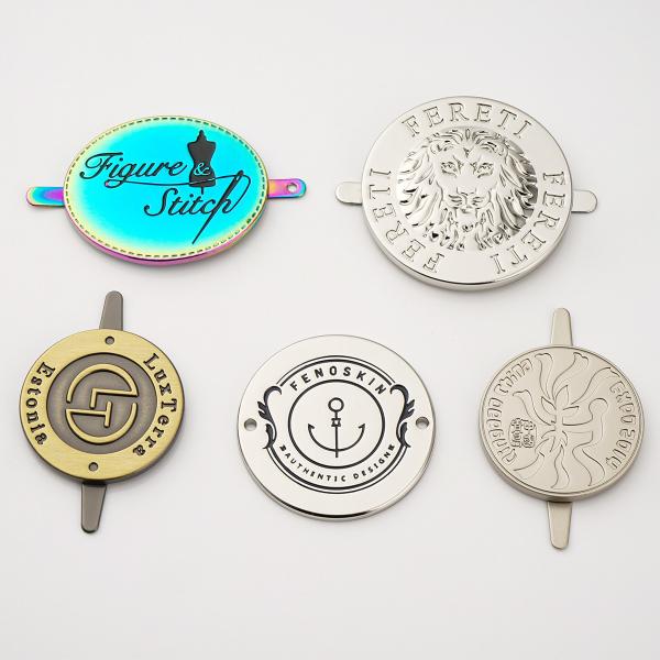 Quality Sustainable Clothing Custom Cut Out Metal Logo Tag with Self Adhesive Label for sale