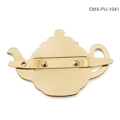 China Custom Logo Tag in Teapot Shape Gold Plated Metal for Bag Hardware Customization for sale