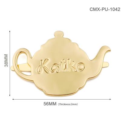 Китай Custom Engraved Metal Label Tag for Handbags Prevent Fade Teapot Shape Bag Logo Plate продается