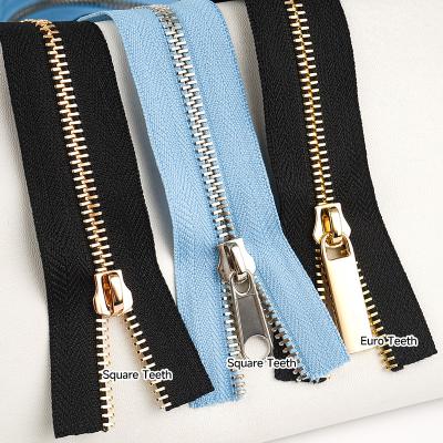 Cina Customized Pantone Color Brass Metal 5 Corn Teeth Zipper for Garment Bags in vendita