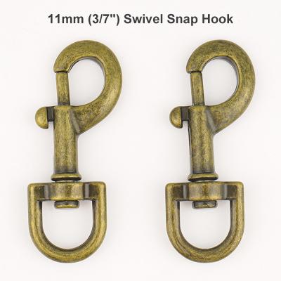 China Metal Bag Accessories Antique Brass Swivel Snap Hook 11mm Dog Hook with Customized Logo à venda