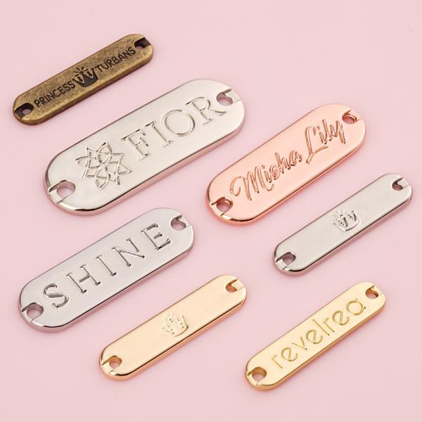 Quality Garment Customized Size Letters Gold Metal Logo Plate Sewing Metal Clothes Label for sale