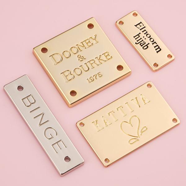 Quality Garment Customized Size Letters Gold Metal Logo Plate Sewing Metal Clothes Label for sale