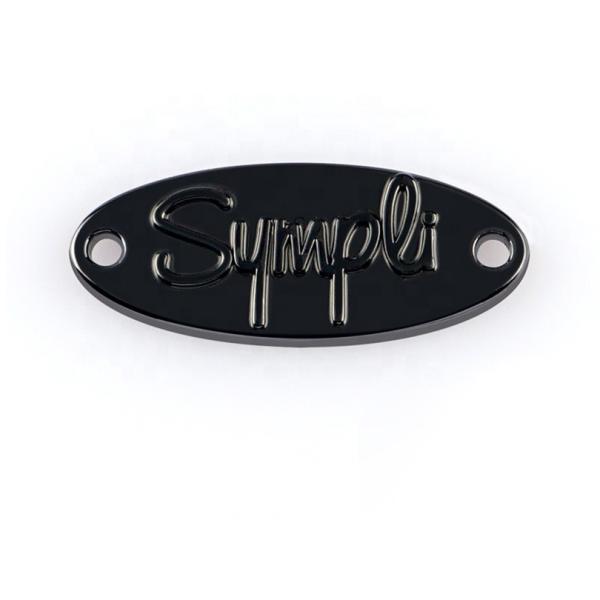 Quality Plating Metal Clothing Label Custom 2 Holes Metal Label for Garment Sewn Oval Tags for sale