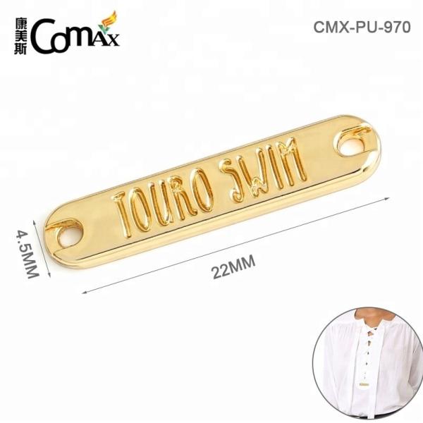 Quality Direct Embossed Metal Labels Tag Washable Swimwear Metal Logo Plates For for sale