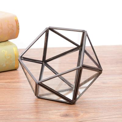 China Decorative Copper and Glass Geometric Terrarium Black Frame for sale