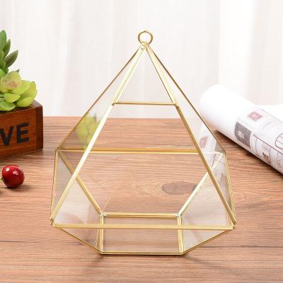 China Golden Fat Diamond-Shaped Geometric Glass Terrarium Small Size for Decoration for sale
