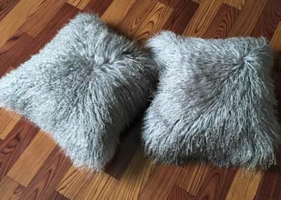 China Double Sided Sheepskin Soft Fuzzy Pillows , Real Mongolian Fur Cushions for sale