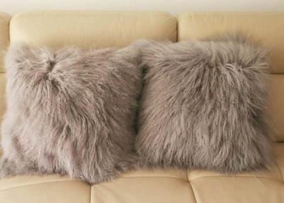 China Double Sided Sheepskin Soft Fuzzy Pillows , Real Mongolian Fur Cushions for sale