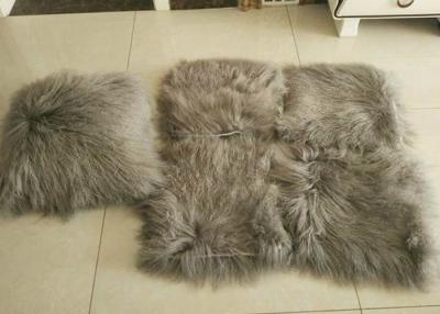 China 10-15cm Curly Hair Mongolian Fur Pillow Soft Warm With Suede Fabric Backing for sale