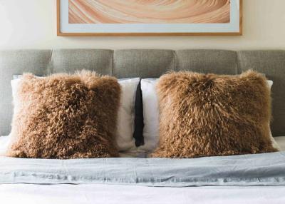 Πραγματικό μογγολικό Sheepskin καφετί ρίχνει τη διπλή πλαισιωμένη γούνα μαξιλαριών με μακρυμάλλη