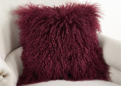 China 20 Inch Square White Fuzzy Pillow Cover , Soft Mongolian Fur Lumbar Pillow for sale