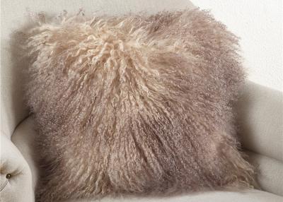 China 20 Inch Square White Fuzzy Pillow Cover , Soft Mongolian Fur Lumbar Pillow for sale