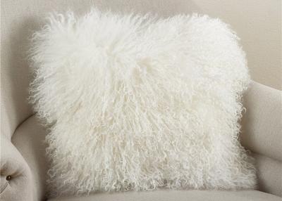 China 20 Inch Square White Fuzzy Pillow Cover , Soft Mongolian Fur Lumbar Pillow for sale