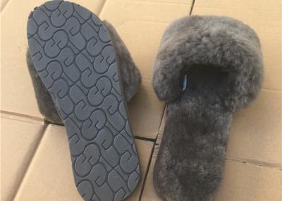 China Pink / Gray Ladies Open Toe Sheepskin Slippers With Soft Rubber Sole for sale