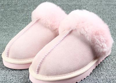China Indoor Fluffy Sheep Wool Slippers Handmade With Rubber Sole / Real Lambskin Fur for sale