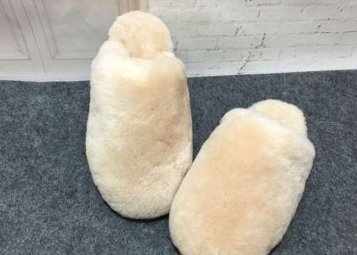 China Indoor Fluffy Sheep Wool Slippers Handmade With Rubber Sole / Real Lambskin Fur for sale