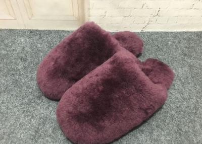 China Indoor Fluffy Sheep Wool Slippers Handmade With Rubber Sole / Real Lambskin Fur for sale