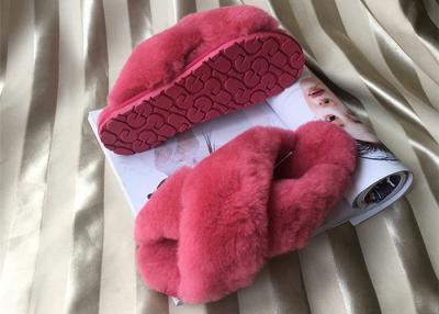 China Dyed Pink Sheep Wool Slippers Real Australia Merino Fur With15mm Slender Fleece for sale