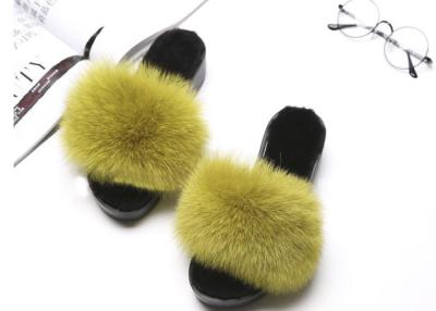 China Summer Lady Sandals Womens Fox Slippers , Super Soft Fuzzy Slide Slippers for sale