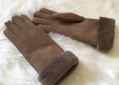 Cina i doppi guanti del polsino di giro di shearling del fronte delle signore passano i guanti di pelle scamosciata cuciti di shearling in vendita