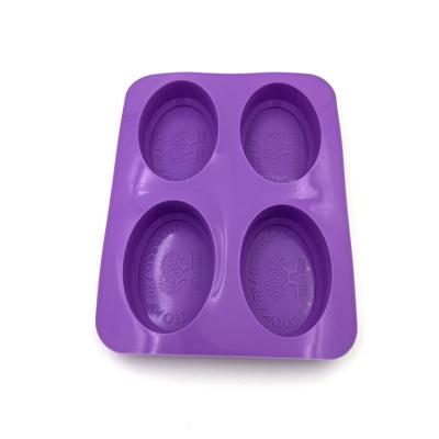 Cina Stampo per sapone in silicone riutilizzabile a 4 cavità Forma ovale durevole Colore viola in vendita