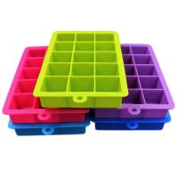 China Food Grade Silicone Ice Cube Tray 15 Cavities Square Mold Multicolor Reusable 18x12cm for sale