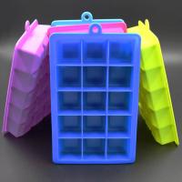 China Food Grade Silicone Ice Cube Tray 15 Cavities Square Mold Multicolor Reusable 18x12cm for sale