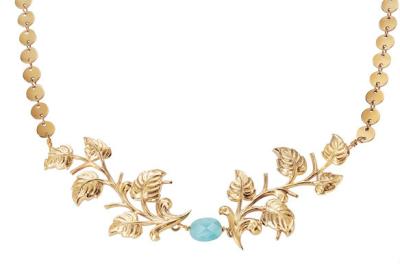 China Gold Plated Leaves Fashion Jewelry Necklaces With Blue Stone For Girl Wedding for sale