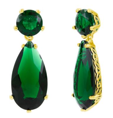 China Prong Setting Diamond Stylish Earrings Green Stone Tear Earrings for sale
